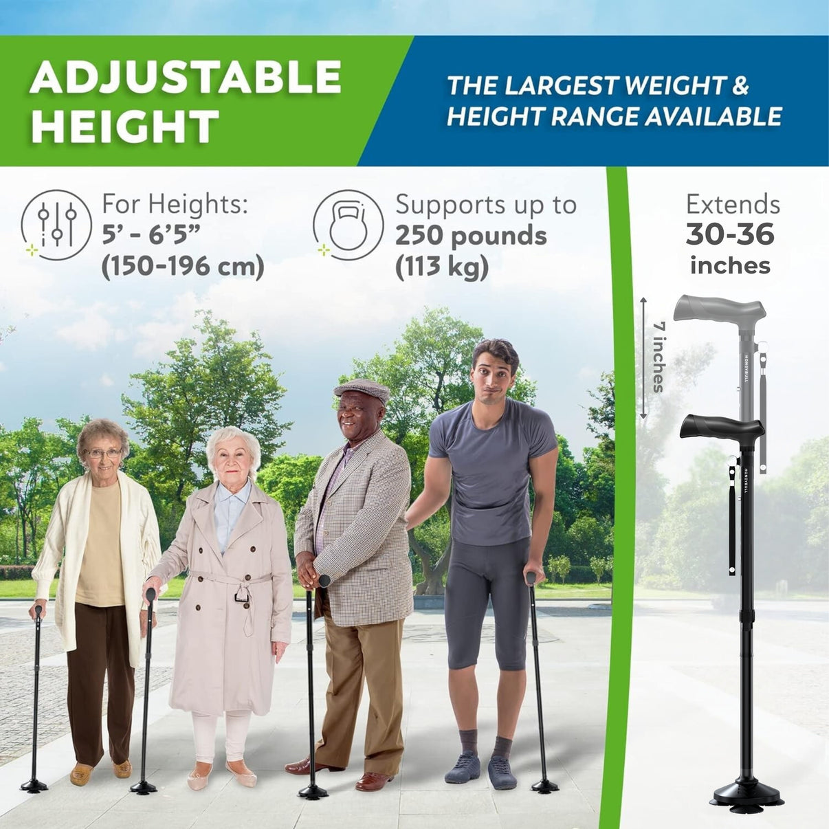 Walking Cane Free Standing with Pivot Base