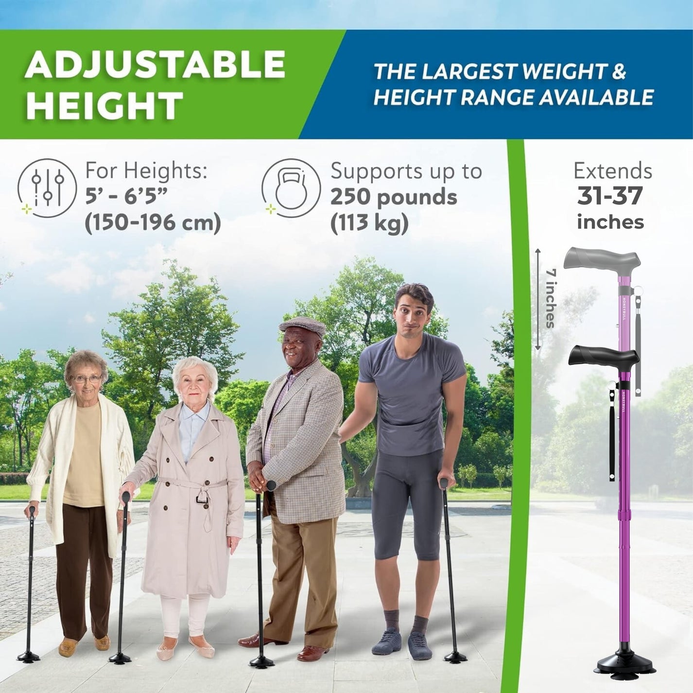 Walking Cane Free Standing with Pivot Base